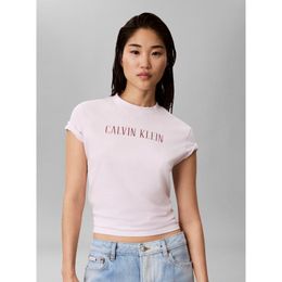 Calvin Klein Jeans Damen T-Shirt Rundhalsausschnitt, Regular Fit, Logoschriftzug rosa XXL