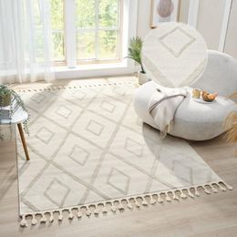 OTTO home Teppich &raquo;Otilie&laquo; rechteckig 11 mm H&ouml;he dichte Qualit&auml;t, Woll-Look, Boho, mit Fransen und Rauten, Scandi beige Kunstfaser B : 240cm 1 Stk., 