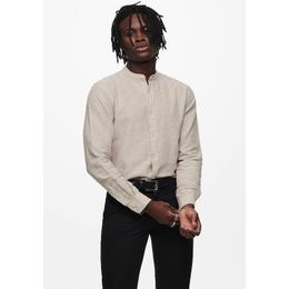 Only & Sons Only & Sons Herren ONLY & SONS Langarmhemd &raquo;ONSCAIDEN LS SOLID LINEN MAO SHIRT NOOS&laquo; Baumwolle mit Leinen, slim fit grau S, N-Gr
