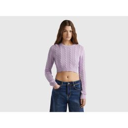 United Colors Of Benetton Damen United Colors Of Benetton Rundhalspullover cropped lila S (36)
