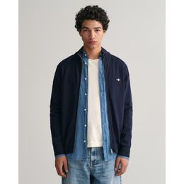 Gant Herren Cardigan &raquo;CASUAL COTTON ZIP CARDIGAN&laquo; Mit Rippb&uuml;ndchen an Stehkragen, &Auml;rmeln und Saum blau XL