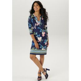 Aniston Selected Damen Aniston SELECTED Jerseykleid mit modisch gemusterter Zickzack Bord&uuml;re blau 36, N-Gr