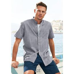 H.I.S. H.I.S Herren Kurzarmhemd &raquo;, sommerliches Strukturhemd&laquo; Regular Fit, Stehkragenhemd mit Brusttasche, reine Baumwolle grau L (41/42), N-Gr
