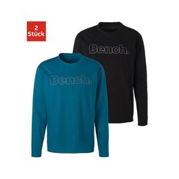 Bench. Loungewear Herren Langarmshirt 2 Stk. mit Bench. Print vorn gr&uuml;n M