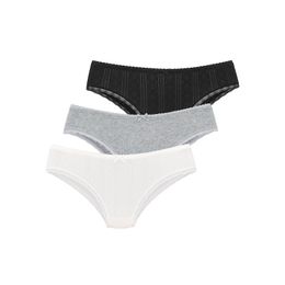 Vivance Damen Jazz-Pants Slips 3er-Pack, aus feiner Pointelle-Ware mit Spitze, reine Baumwolle schwarz-wei&szlig; 48/50