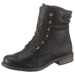 Rieker Damen Schn&uuml;rboots , Winterboots, Blockabsatz, Stiefelette mit dezenter Nietenverzierung schwarz 37