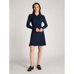 Tommy Hilfiger Damen Strickkleid &raquo;RAYON CABLE F&F LS MIDI DRESS&laquo; mit Zopfmuster, Metalllabel blau L (40), N-Gr