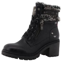 Mustang Shoes Damen Winterstiefelette &raquo;Leila&laquo; Winterstiefel mit Kunstfellkragen und Blockabsatz schwarz 37