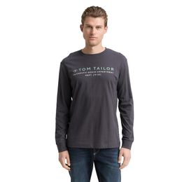 Tom Tailor Herren Tom Tailor Langarmshirt mit Logo Print grau XL