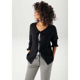 Aniston Casual Damen Aniston CASUAL Strickjacke mit trendigen Bindeb&auml;ndern zu schlie&szlig;en schwarz 36