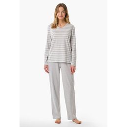 Schiesser Damen Schlafanzug &raquo;Casual Essentials&laquo; 2 Baumwolle, V-Ausschnitt, lang&auml;rmelig silber 44