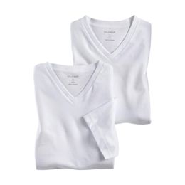 OLYMP Herren OLYMP T-Shirt &raquo;Casual&laquo; Packung, 2er, 2 Stk. mit Ton-in-Ton Logostickerei am &Auml;rmel wei&szlig; S