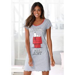 PEANUTS Damen Nachthemd mit Snoopy-Print und kleiner Schleife grau 36/38, N-Gr