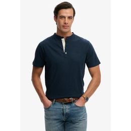 Superdry Herren T-Shirt &raquo;CLASSIC COTTON LIN SS GRANDAD&laquo; mit Markenlabel, aus Baumwolle und Leinen, in Single Jersey, Kurzarm blau S