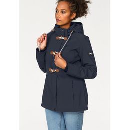 Polarino Damen Softshelljacke mit Kapuze f&uuml;r &Uuml;bergangszeiten, atmungsaktiv, winddicht, wasserabweisend blau 52