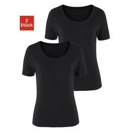 Vivance Damen T-Shirt &raquo;aus elastischer Baumwoll-Qualit&auml;t&laquo; 2er-Pack, aus elastischer Baumwoll-Qualit&auml;t, sommerlich leicht schwarz 40/42