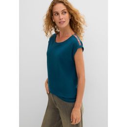 bonprix Damen bonprix T-Shirt bequeme Passform, &uuml;berschnittene Schultern, reine Baumwolle blau 40/42 (M)