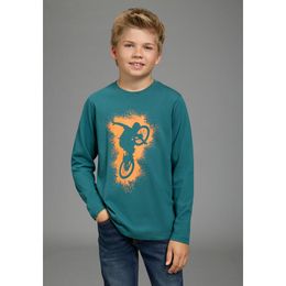 Kidsworld Jungen Kidsworld Langarmshirt &raquo;BIKER Druck&laquo;, l&auml;ssiger Druck f&uuml;r Jungen blau 176/182