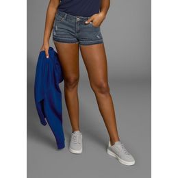 Kangaroos Damen Kangaroos Jeansshorts kurze Hose, mit Destroyed-Effekten, niedrige Leibh&ouml;he blau 44, N-Gr
