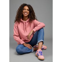 Delmao Damen DELMAO Kapuzensweatshirt, Weiche Baumwollmischung mit K&auml;ngurutasche & Kapuze rosa 48/50