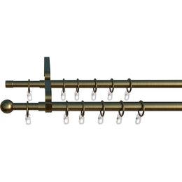Indeko Gardinenstange &raquo;Formentor&laquo; &Oslash; 10 mm 2 l&auml;ufig-l&auml;ufig ausziehbar stufenlos verstellbare Teleskopstange gold Stahl L: 120cm - 230cm &Oslash; 10mm, 1 Stk.,