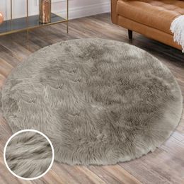 OTTO home Hochflor-Teppich &raquo;Valeria Fellteppich kuschelig&laquo; rund 60 mm H&ouml;he Kunstfell, weiche Teppiche, Wohnzimmer, Schlafzimmer, Esszimmer grau 