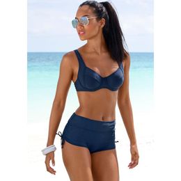 Lascana Damen Lascana Bikini-Hotpants mit seitlicher Raffung blau 44, N-Gr