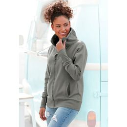 ELBSAND Damen Sweatjacke &raquo;Alvis&laquo; mit Logodruck am Kragen, bequeme Freizeitjacke mit Stehkragen gr&uuml;n S (36)