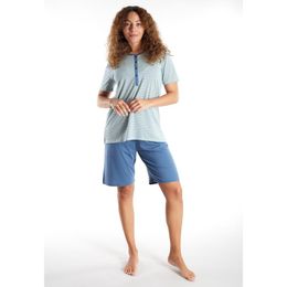 G&ouml;tzburg G&ouml;tzburg Damen G&Ouml;TZBURG Shorty gestreift, kurz, mit Knopfleiste, Rundhalsausschnitt, Baumwollmix blau 46