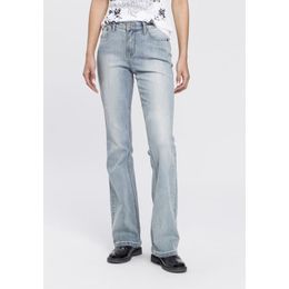 Arizona Damen Bootcut-Jeans &raquo;Shaping&laquo; elastische Passform, Bootcut-Beinform, Used-Waschung, hohe Taille blau 22, K + L Gr