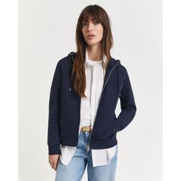Gant Damen Kapuzensweatjacke &raquo;REG TONAL SHIELD ZIP HOODIE&laquo; Markenstickerei, Kapuze, Rippb&uuml;ndchen blau L