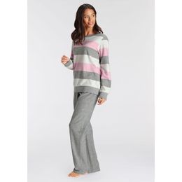 Vivance Dreams By Lascana Damen Vivance Dreams by Lascana Pyjama Set, 2 tlg. aus weichem Frott&eacute;e und mit Colorblock Streifen grau 32/34