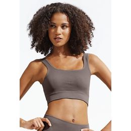 Lascana Crop-Top braun Gr. S (36/38) f&uuml;r Damen. Rundhals und Logostickerei. Figurbetont