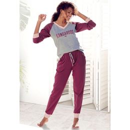 Kangaroos Damen Kangaroos Pyjama Set, 2 tlg. mit kontrastfarbenen Raglan&auml;rmeln rot 40/42