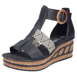 Rieker Damen Keilsandalette Sommerschuh, Plateausandalette, Sandale mit modischem 6 cm Keilabsatz schwarz 38