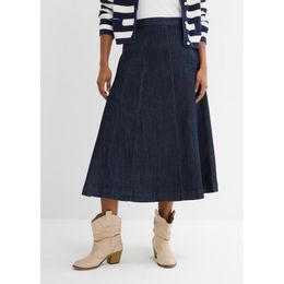 bonprix Damen bonprix Jeansrock aus elastischem Material, ausgestellte Passform, Midi-L&auml;nge blau 54