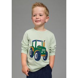 Kidsworld Jungen Kidsworld Langarmshirt &raquo;Shirt mit gro&szlig;er Traktor Frottee-Applikation&laquo; Traktor-Applikation,h&uuml;ftlange Basic-Passform, Langarm, 