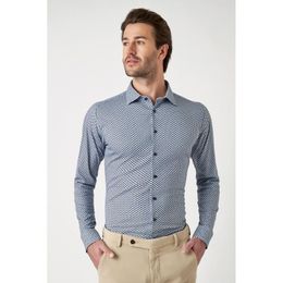 DESOTO Herren DESOTO Langarmhemd &raquo;Jerseyhemd Casual Kent langarm&laquo; Flexibler Stretch, mit modischem Allover-Print blau L, N-Gr