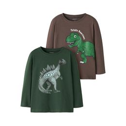 name it Jungen Langarmshirt &raquo;NMMNEDIN 2P LS NREG TOP BOX PB&laquo; Packung, 2 Baumwolle, regular fit, Dino Druck bunt 110