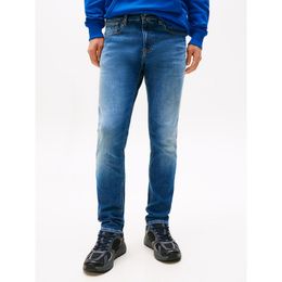 Tommy Jeans Herren Gerade Jeans &raquo;Scanton Slim&laquo; Mit Markenlabel aus Leder hinten blau 33, L&auml;nge 30