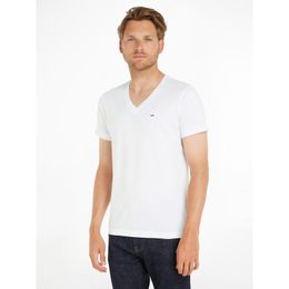 Tommy Jeans Herren T-Shirt &raquo;TJM ORIGINAL JERSEY V NECK&laquo; mit V-Ausschnitt und dezenter Logo-Flag wei&szlig; M (48)