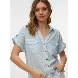 V&eacute;ro Moda Vero Moda Damen Kurzarmbluse &raquo;VMBUMPY S/S SHIRT WVN GA NOOS&laquo; Viskose, regular fit blau L