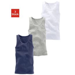 H.I.S. H.I.S Jungen Unterhemd Packung, 3 Stk. Tanktop, unifarben und meliert, tiefer Rundhalsausschnitt blau 122/128, 3 Stk., N-Gr