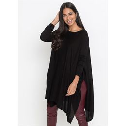 bonprix Damen bonprix Longpullover &raquo;Long-Pullover aus Viskose-Mix&laquo; Feinstrick-Viskose-Mix, Oversized-Passform, Poncho-Look, elegant schwarz 40/42 (M)