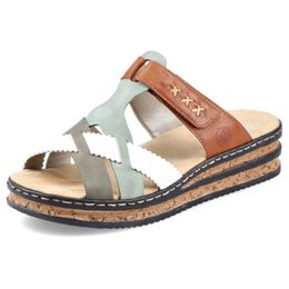Rieker Damen Pantolette , Keilabsatz, Sommerschuh, Schlappen mit praktischem Klettriemchen bunt 39