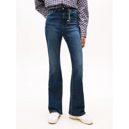 Tommy Jeans Damen Bootcut-Jeans &raquo;SYLVIA HGH FLR&laquo; Weite Beinform und Logo Stickerei auf der Ges&auml;&szlig;tasche blau 29, L&auml;nge 32
