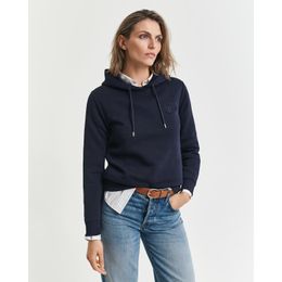 Gant Damen Hoodie &raquo;REG TONAL SHIELD HOODIE&laquo;, Ton in Ton Stickerei, Rippb&uuml;ndchen blau XL