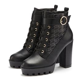 Lascana Damen Lascana Stiefelette mit Blockabsatz & raffinierter Musterung, High-Heel-Stiefelette VEGAN schwarz 38