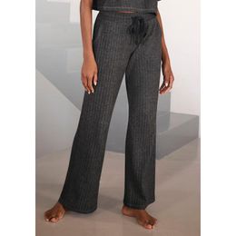 Lascana Damen Lascana Homewearhose -Lounge-/Strickhose mit weitem Bein und seitlichen Taschen, Loungewear grau 32/34, N-Gr
