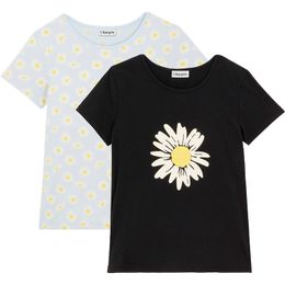 bonprix M&auml;dchen bonprix T-Shirt Packung, 2 Stk. Regular Fit, Kurzarm, f&uuml;r warme Tage, aus Baumwolle, Casual Stil blau 128/134